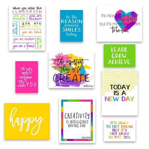 Set of 20 Inspirational Classroom Wall Art, Educational Quotes, Growth ...