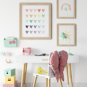 Rainbow Hearts, Watercolor Art Print, Rainbow Nursery Art, Kids Wall ...