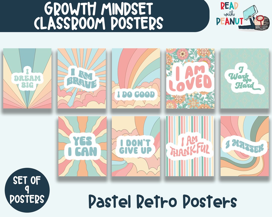 Pastel Retro Growth Mindset Posters for Classroom, Homeschool Room ...