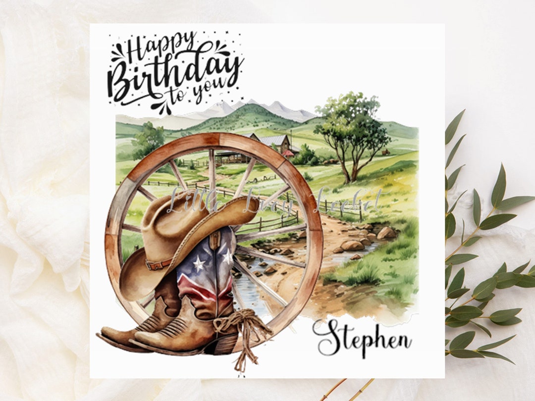 Cowboy Birthday Card-personalised-western-style Birthday Card-cowboy ...
