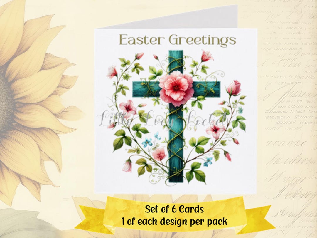 EASTER Cards-pack of Six-floral Cross-religious Theme Easter Cards ...