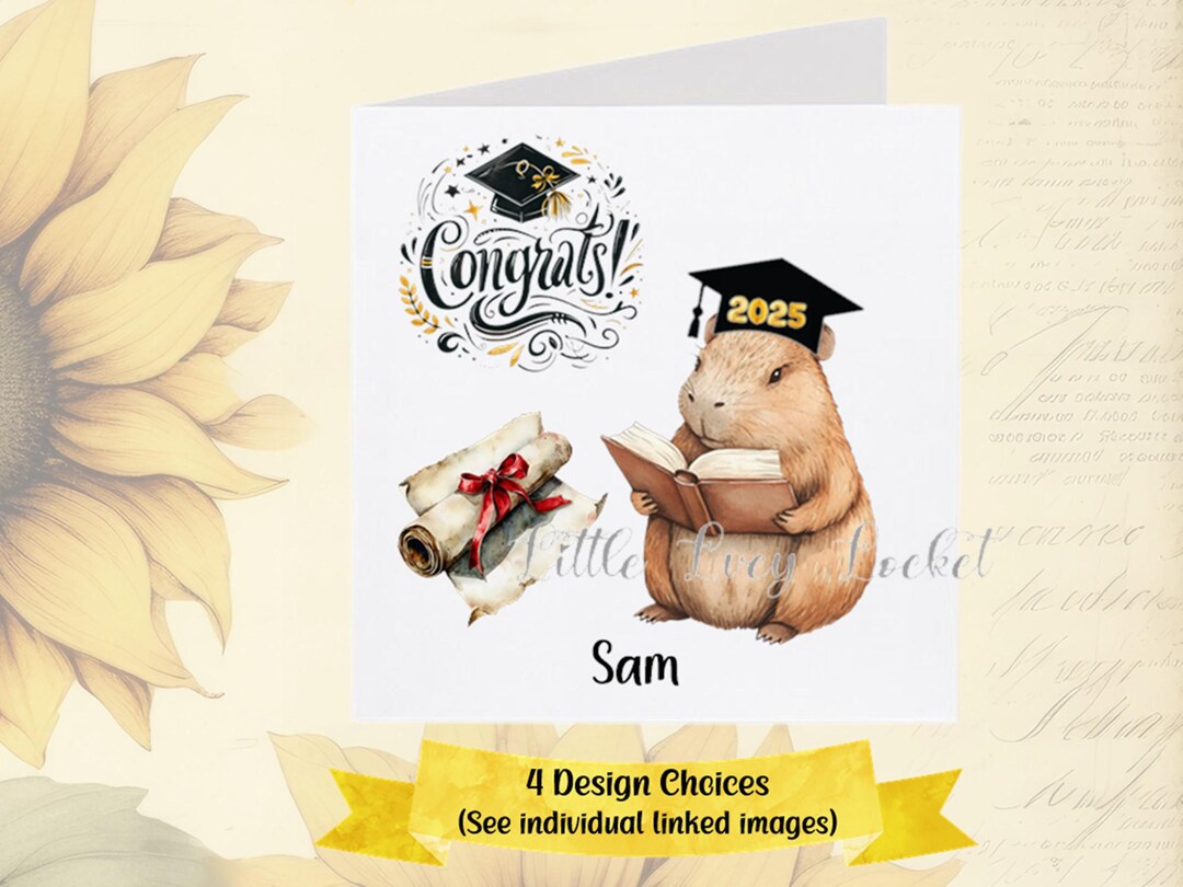 Capybara GRADUATION Card-4 Design Choices-personalised-cute CAPYBARA ...