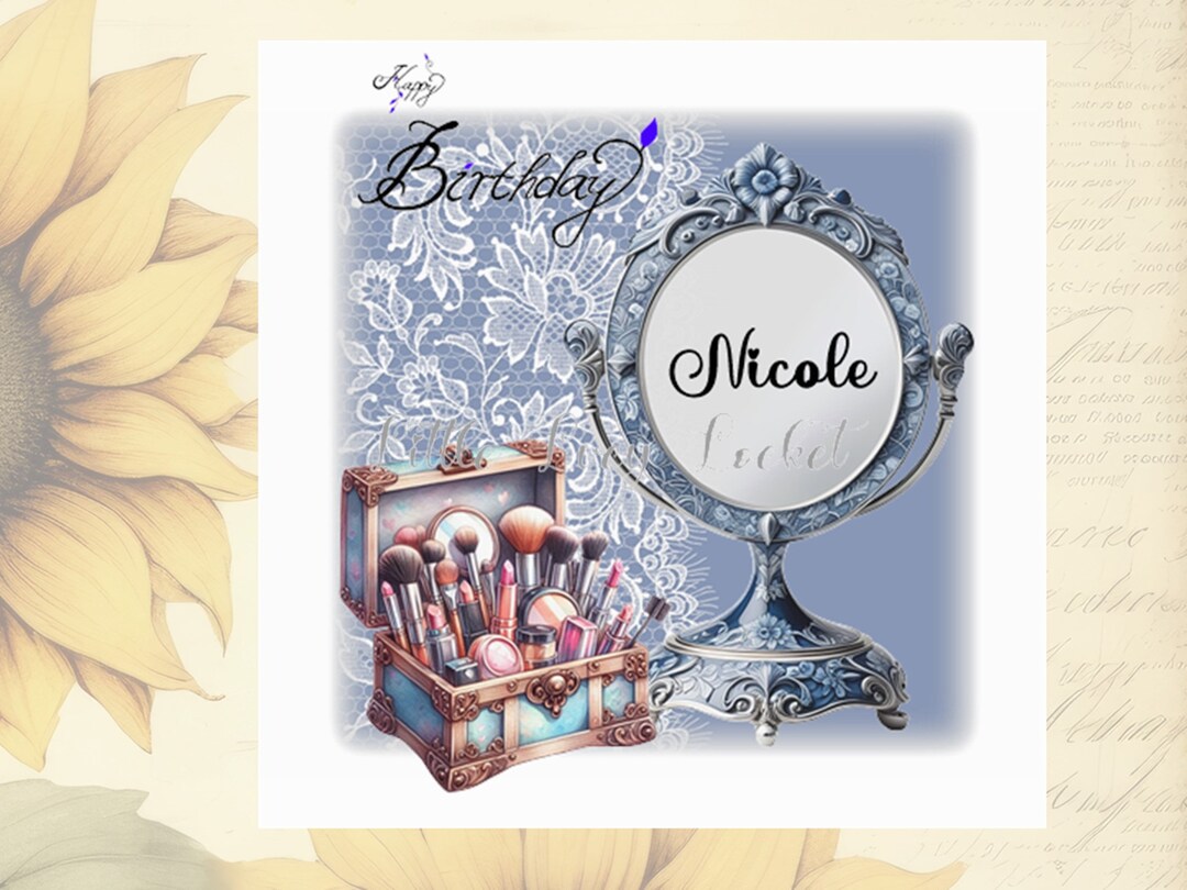 MIRROR & Make up Birthday Card-personalised-vintage Mirror-make up ...