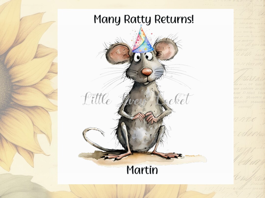 RAT Birthday Card-party Hat Rat-balloons-personalised-many Ratty ...