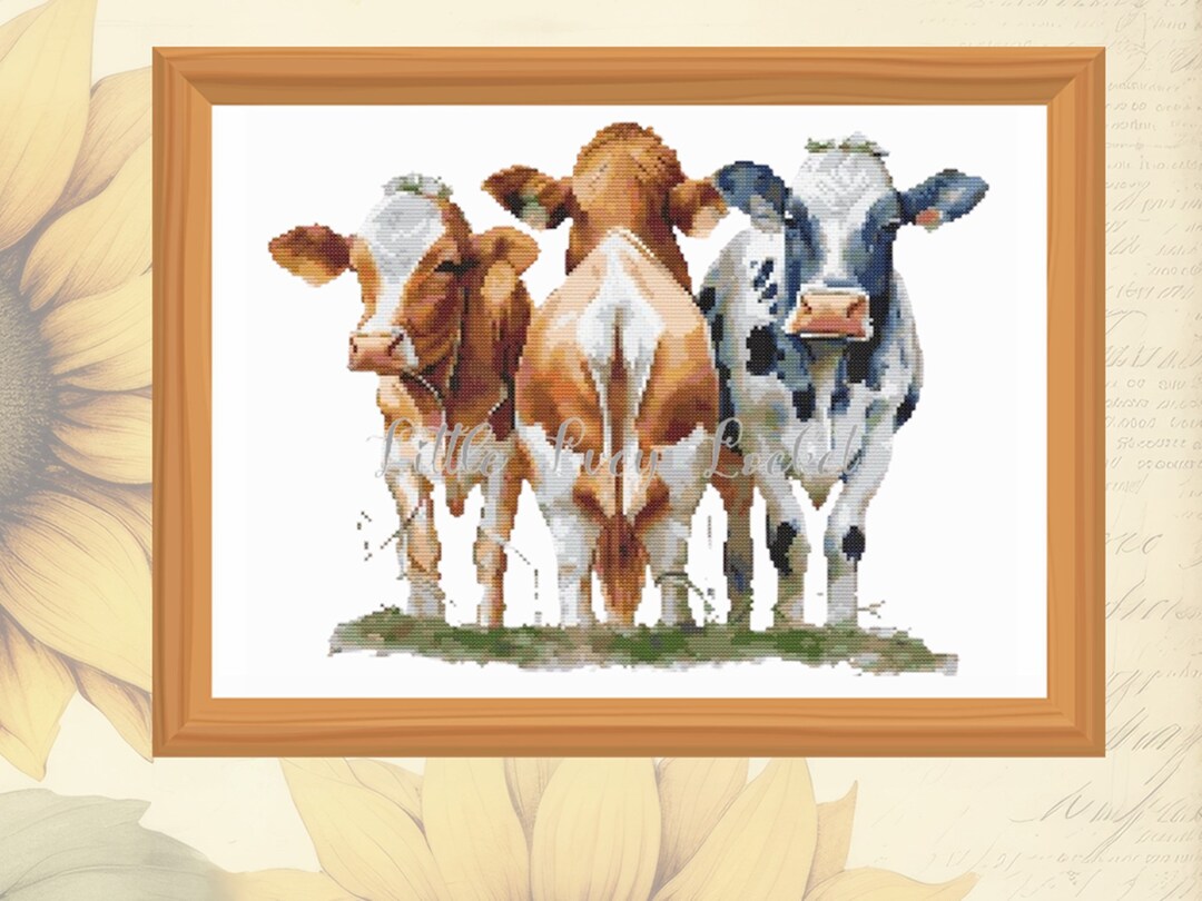 CROSS STITCH Chart-pdf-cows in a Row-chart Only-b/w & Colour Chart ...