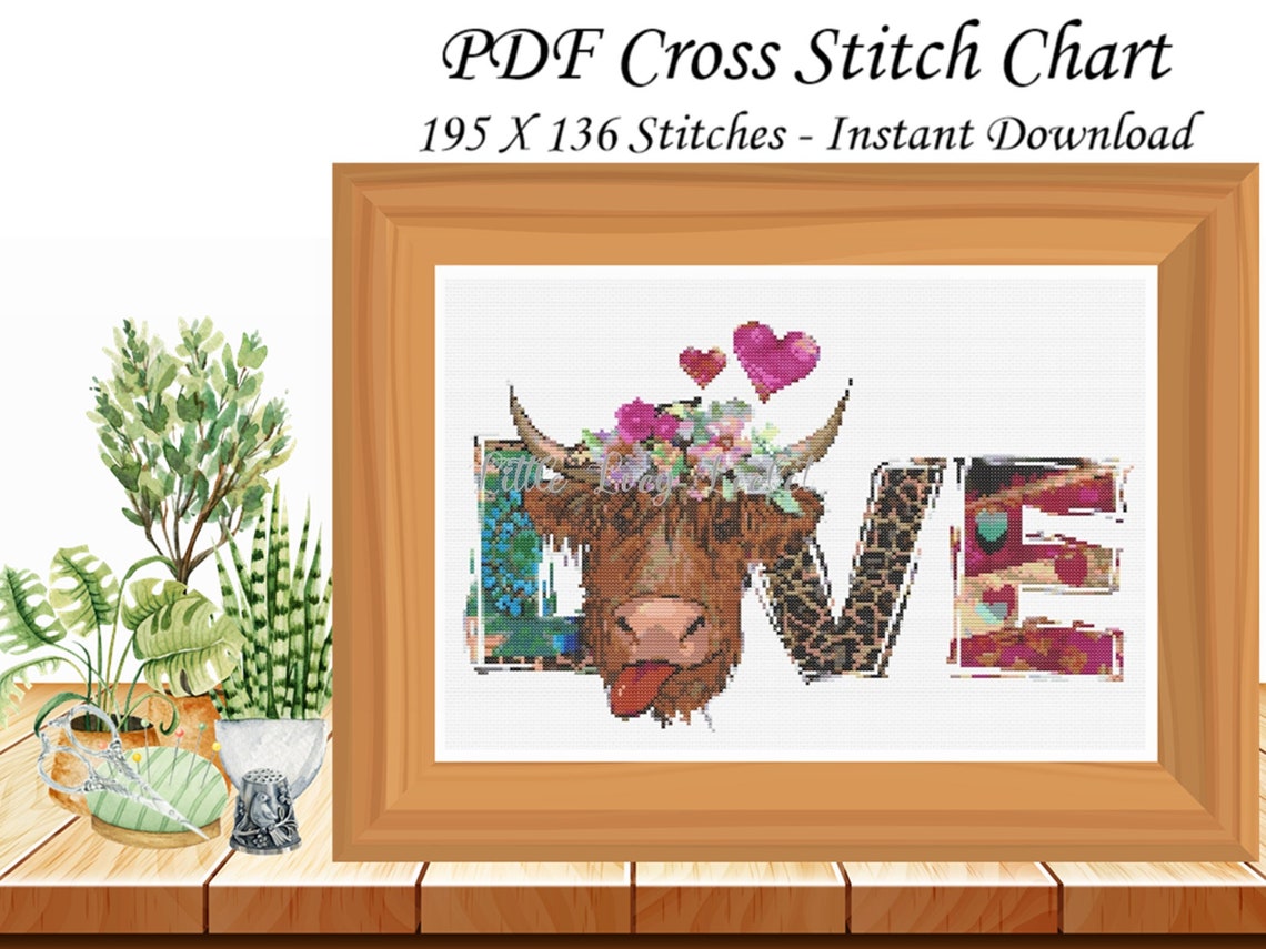 CROSS STITCH Chart PDF Love Cow Chart Only Black/white - Etsy