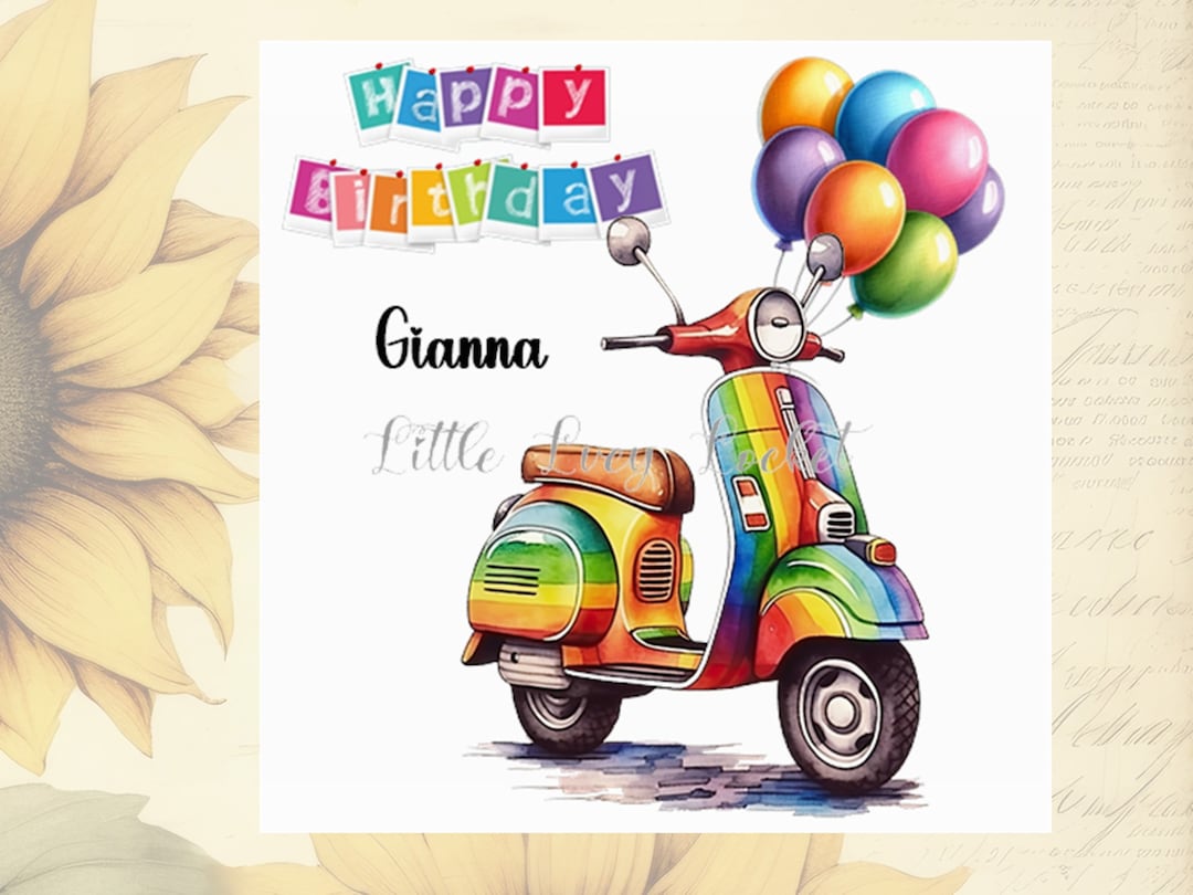 Personalized Scooter Birthday Card: Multi-colored Moped & Balloons - Etsy