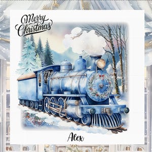4 Design Choices-blue TRAIN Christmas Card-personalised-festive Steam ...