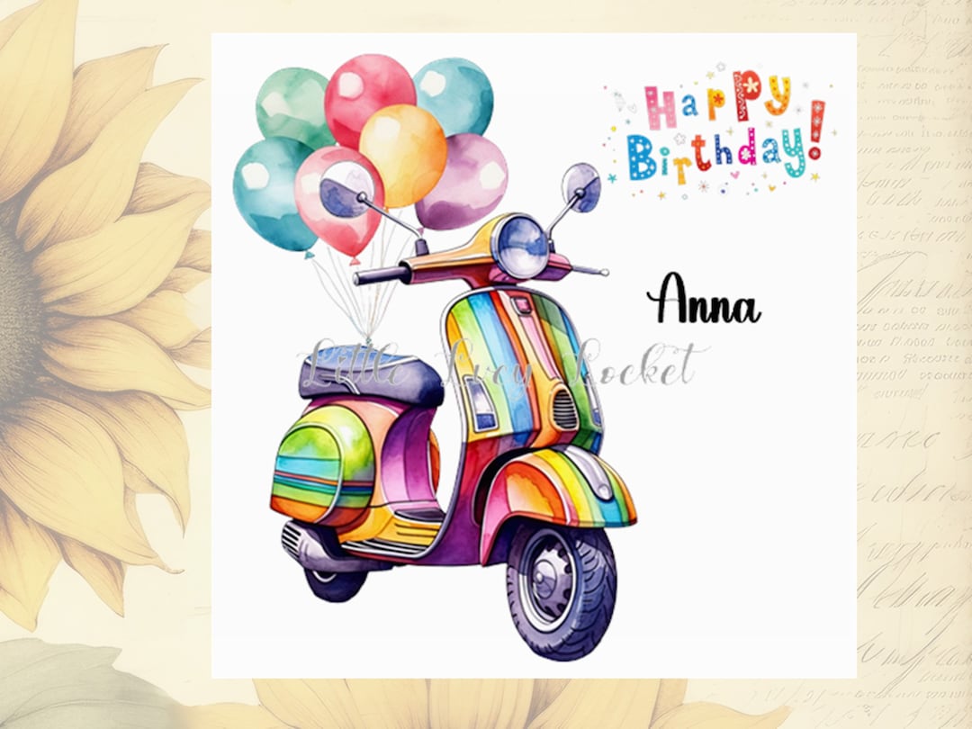SCOOTER Birthday Card-personalised-rainbow Moped-motorbike-motorcycle ...