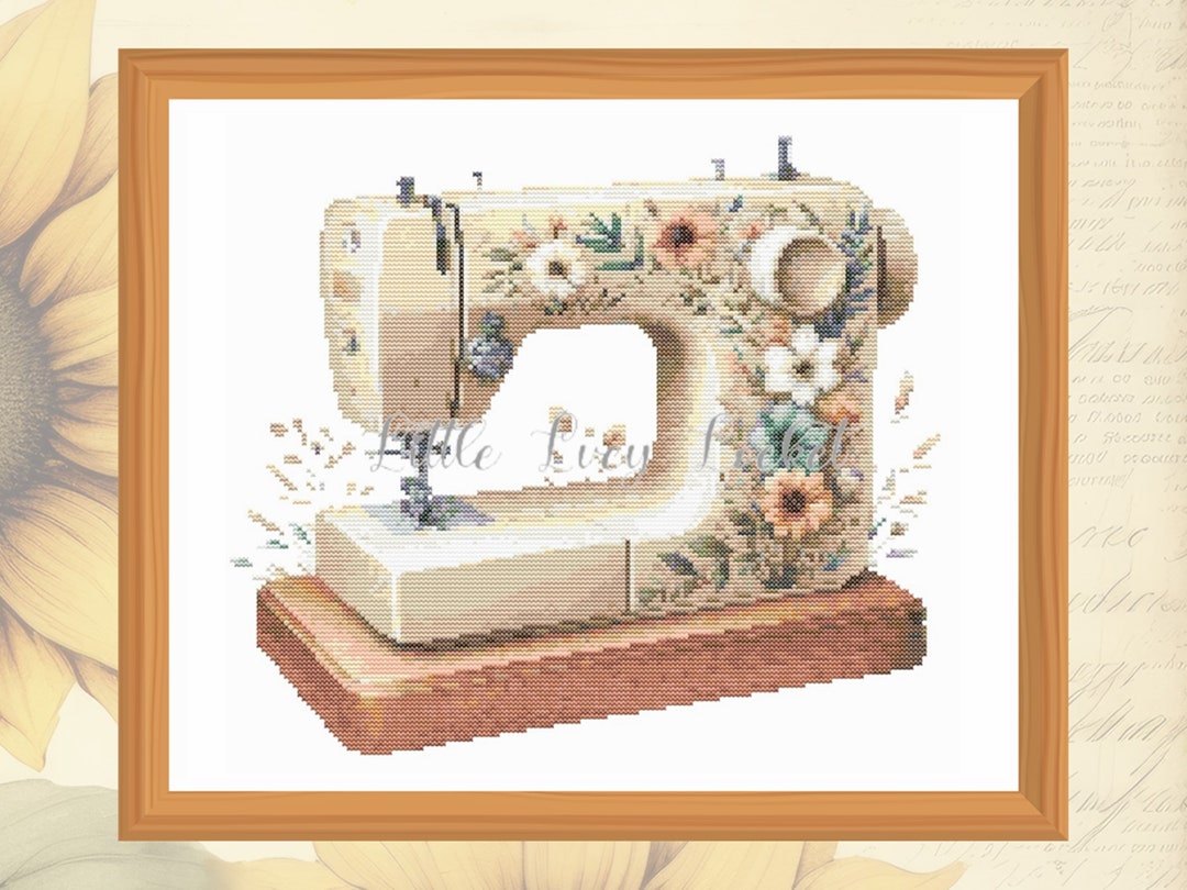 Floral Sewing Machine Cross Stitch Pattern: B/W & Color Charts (PDF ...