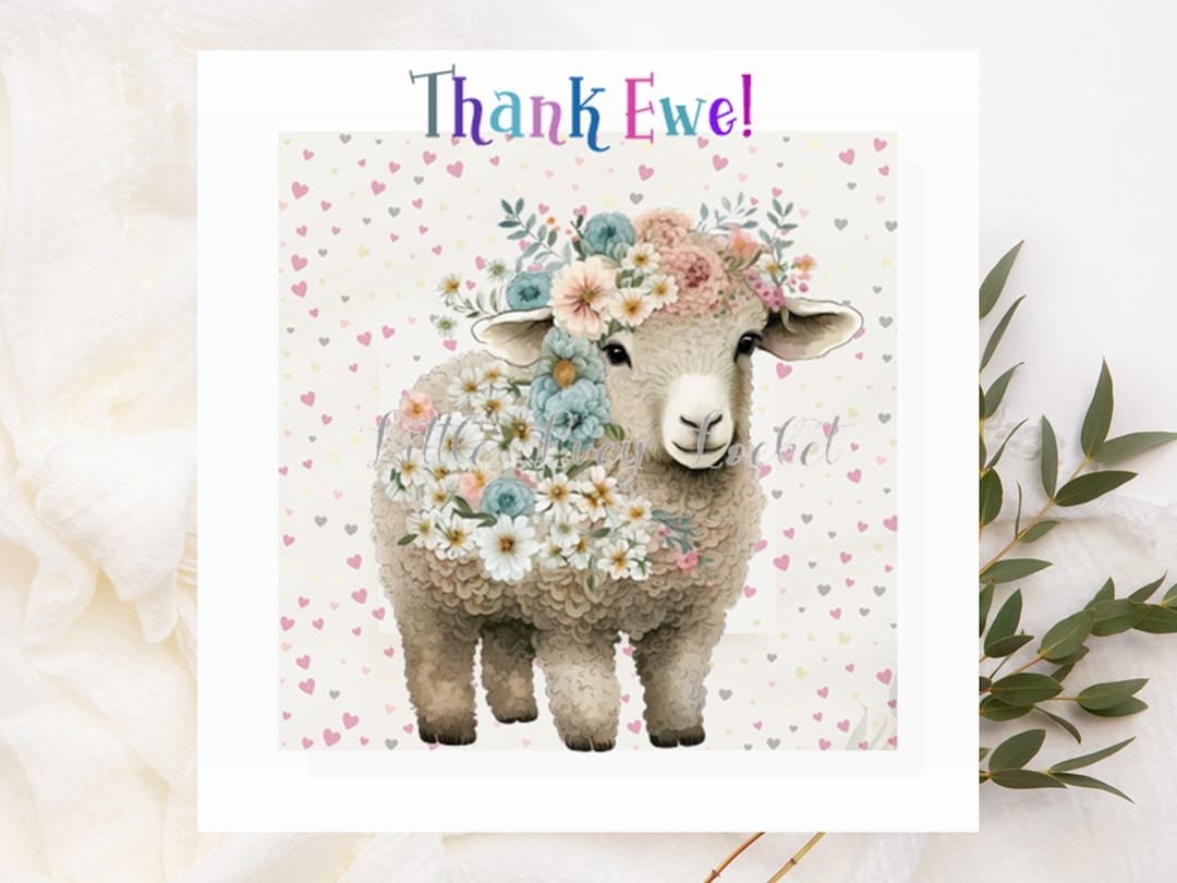 Thank You Card-sheep Thank You Card-thank Ewe-floral Sheep on Heart ...