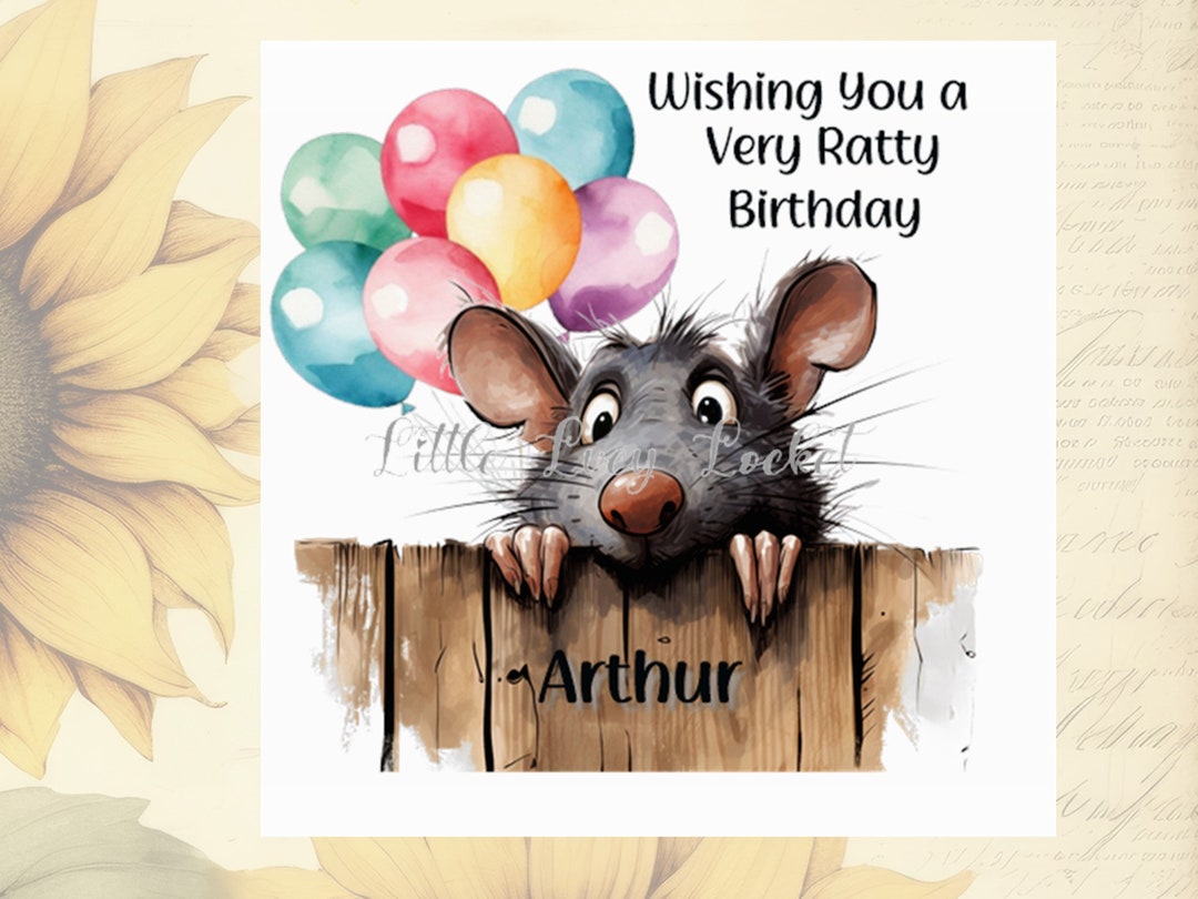 RAT Birthday Card-peeking Rat-balloons-personalised-wishing You a Very ...