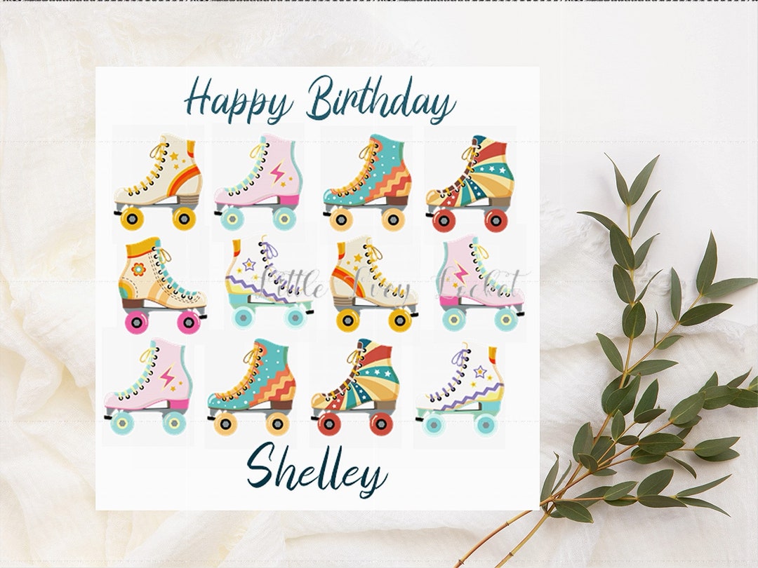Retro Roller Skates Birthday Card-personalised-any Name-roller Skates ...