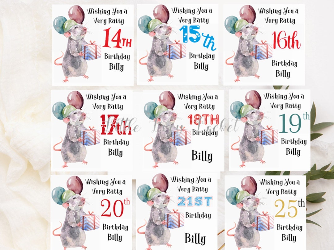 Rat Age Birthday Card-personalised-rat With GIFT Card-9 Ages Available ...