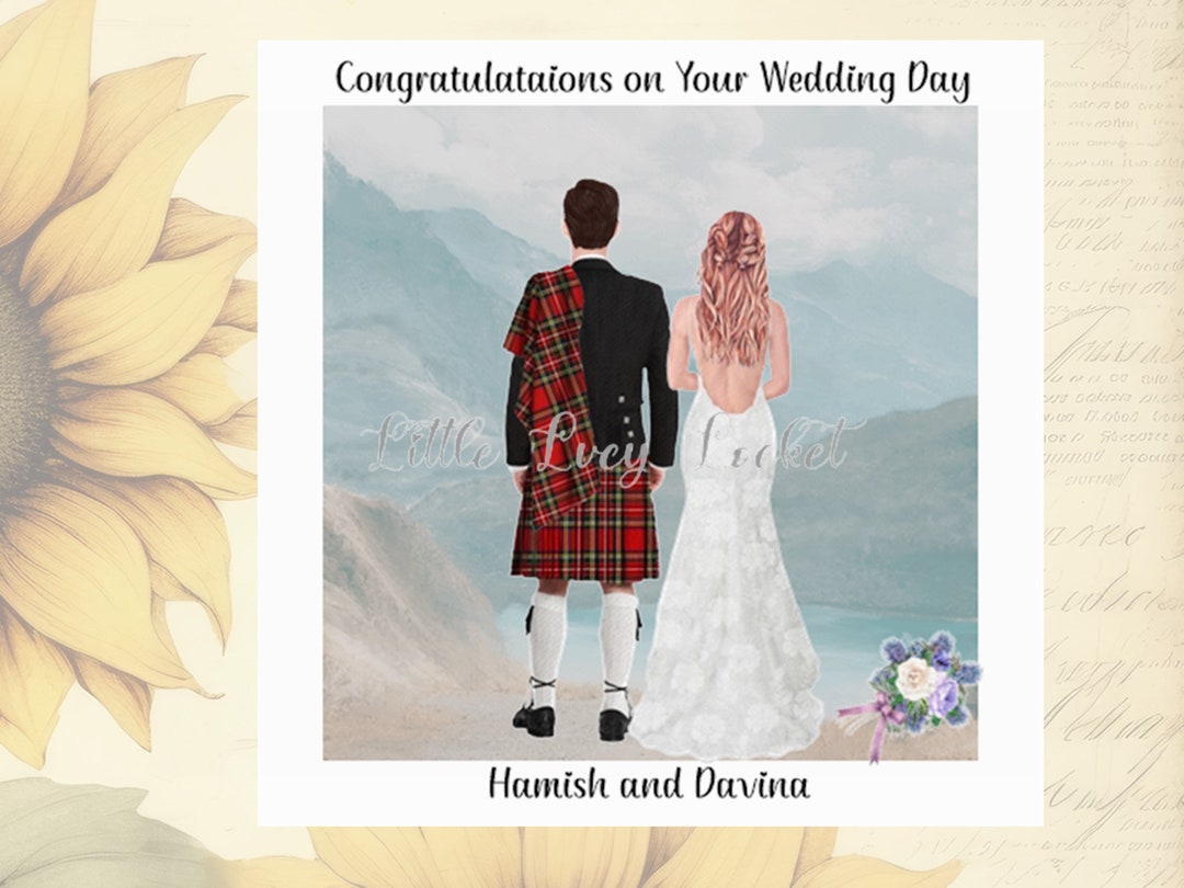 SCOTTISH Wedding Card-personalised-bride/groom in Kilt-highland Wedding ...