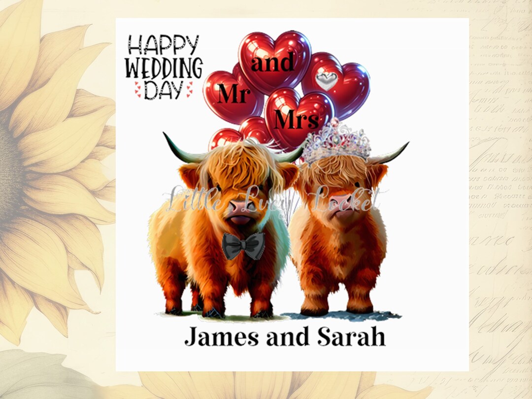 COW Wedding Card-personalised-bride/groom-cows With Heart Balloons-mr ...