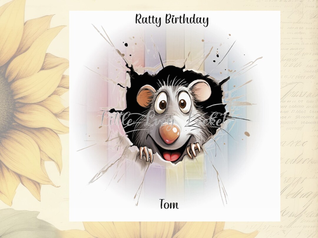 RAT Birthday Card-personalised-ratty Birthday-peeking Rodent-vermin-rat ...