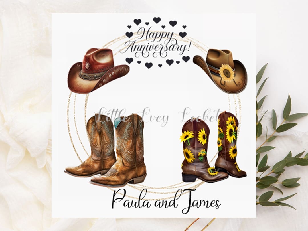COWBOY Anniversary Card-personalised-cowboy Boots & Hats ANNIVERSARY ...