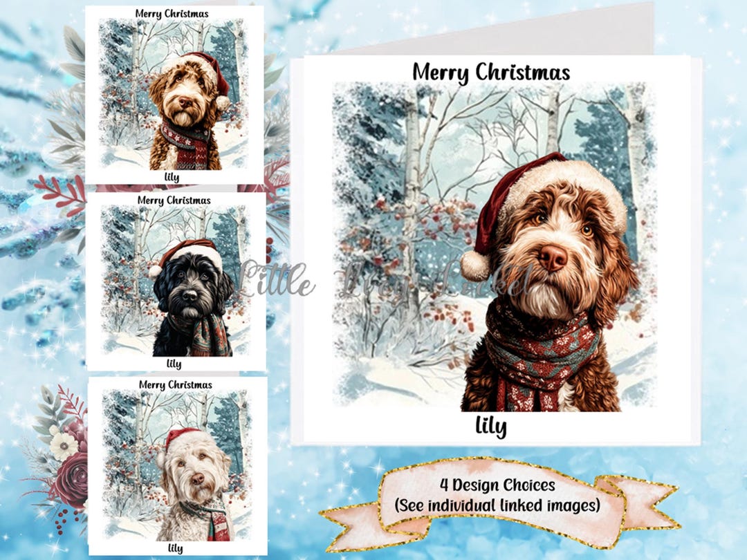 Christmas Labradoodle Card: 4 Design Choices, Watercolour Doodle, Dog ...