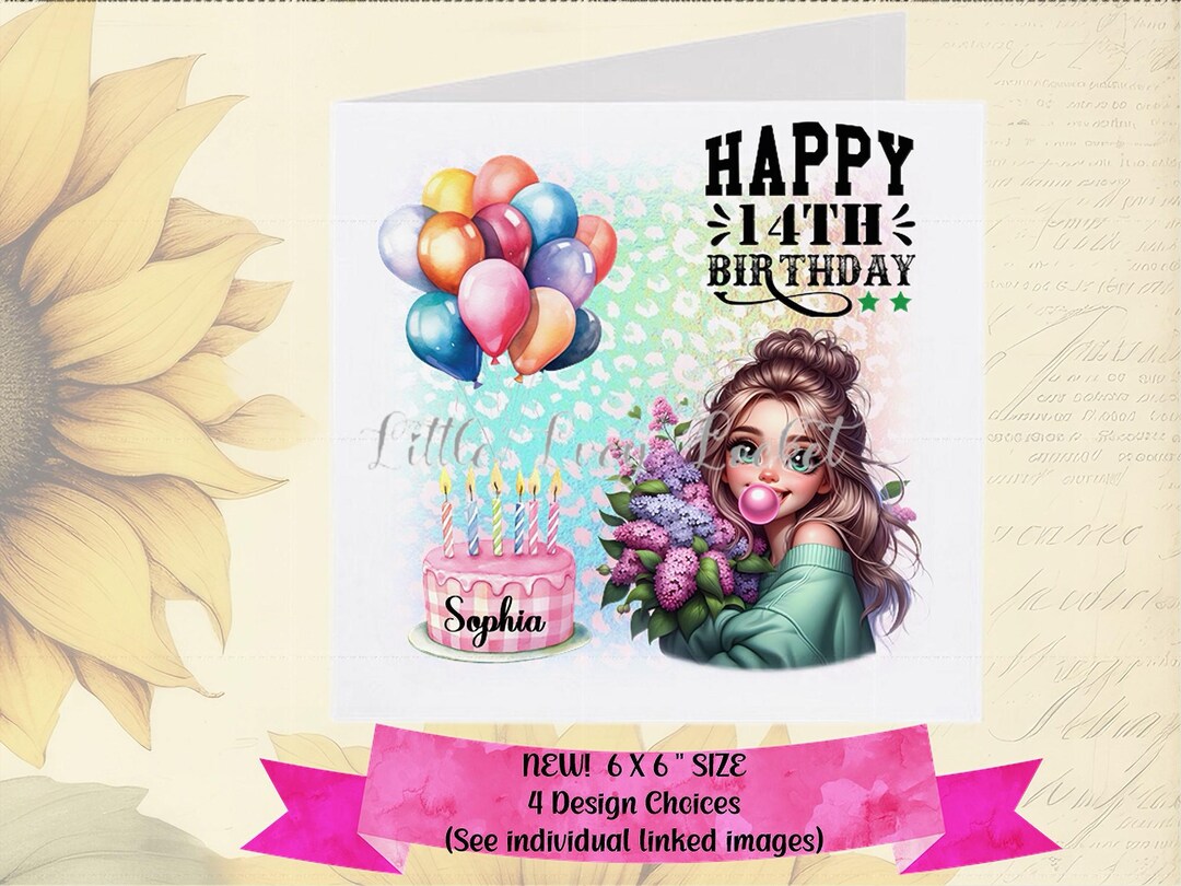 TEEN Girl-14th Birthday Card-personalised-4 Hair Colours-female Age ...