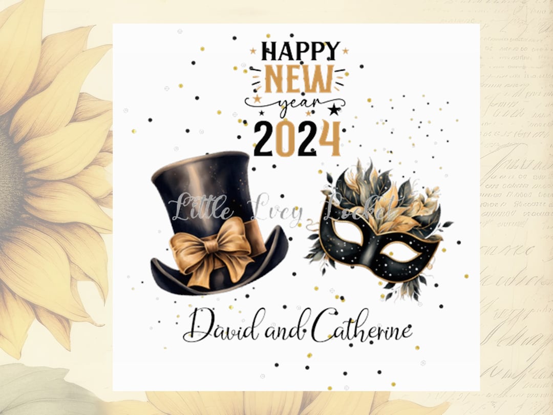 Happy NEW Year Card-2024-black and Gold-new YEAR Card 2024-elegant Hat ...