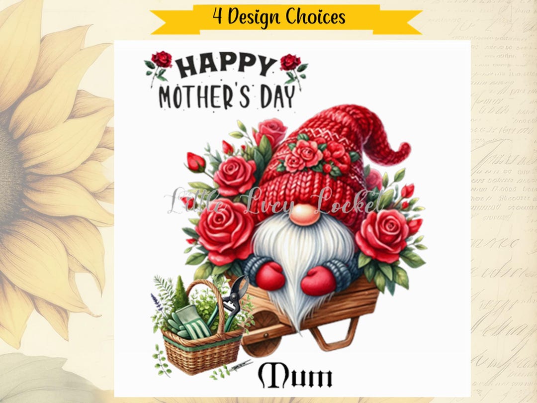 GNOME Mother's Day Card-personalised-red Rose Gnome-fantasy Mother's ...