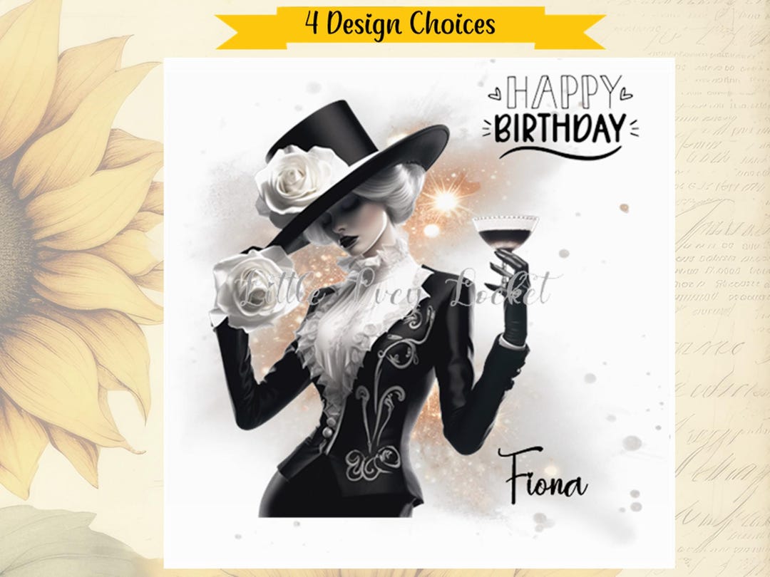 Personalized Glam Lady Birthday Card: Elegant Woman in Hat - Etsy