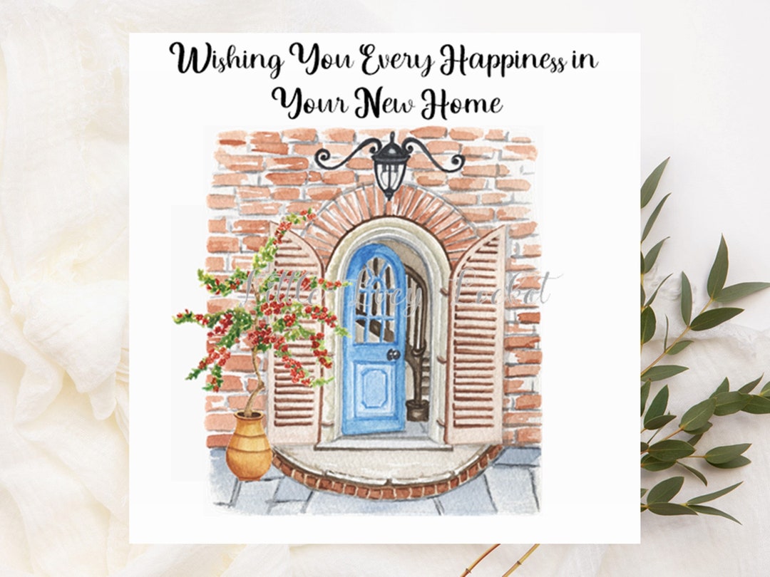 NEW HOME Card - Blue Front Door With Plant - New Home-new House-good ...