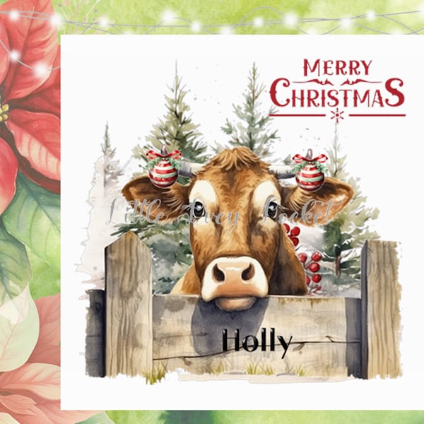 Cow Christmas Card - Etsy