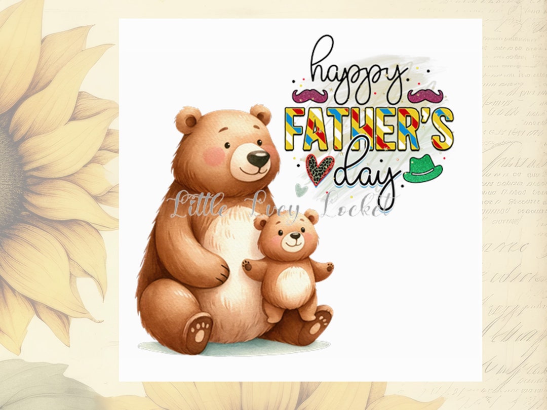 Father's Day Card-animal Theme-bear and Baby-card for Dad-happy Father ...