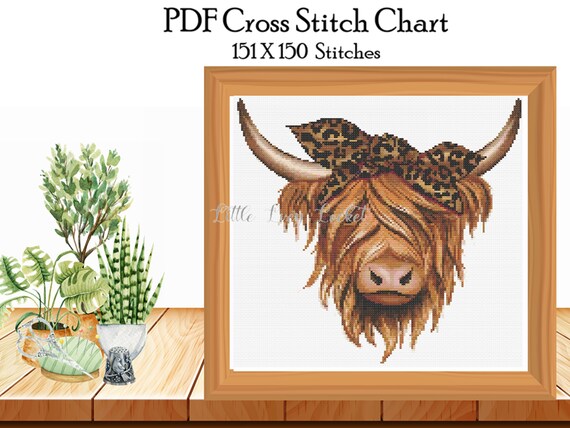 CROSS STITCH Chart-pdf Highland Cow Chart Only black/white - Etsy