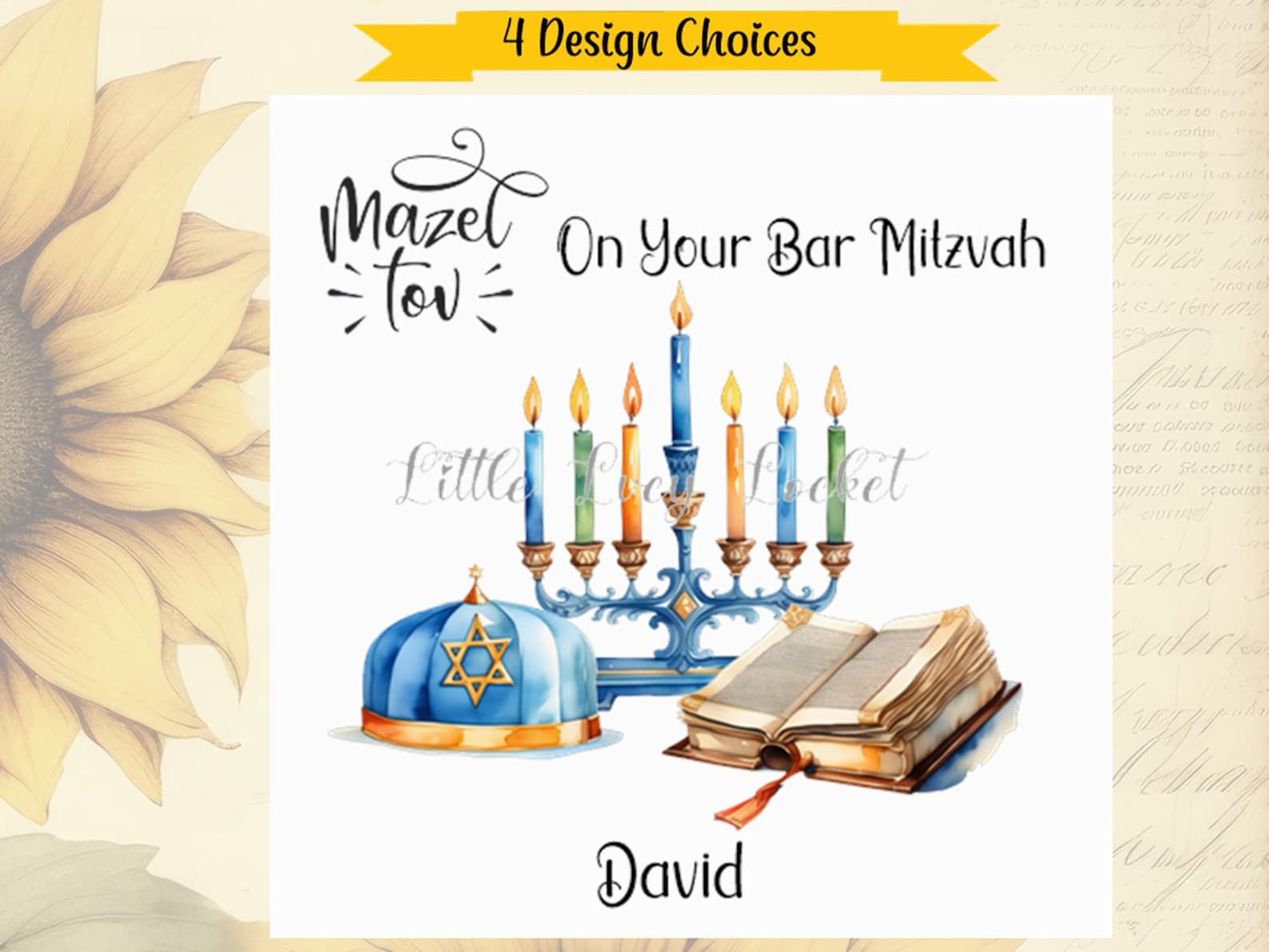 4 Design Choices-bar MITZVAH Card-personalised-coming of Age-jewish ...