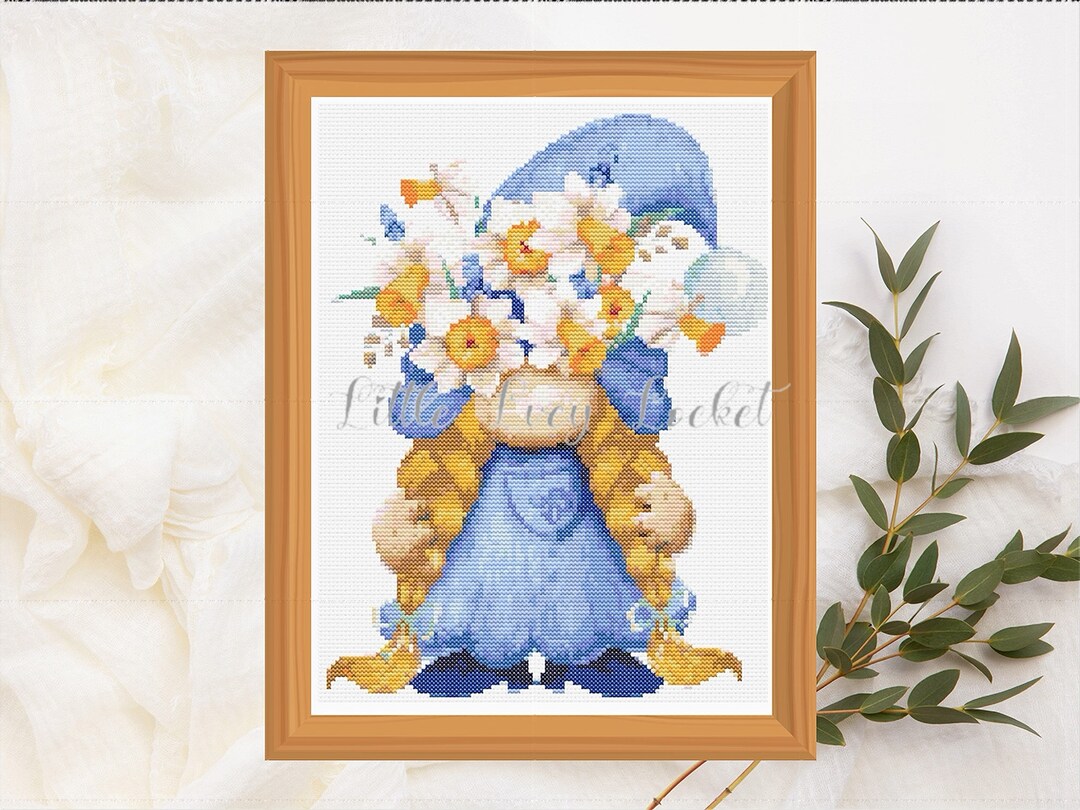 Spring Gnome X-stitch Chart-gnome Cross Stitch CHART Only-colour & B/W ...