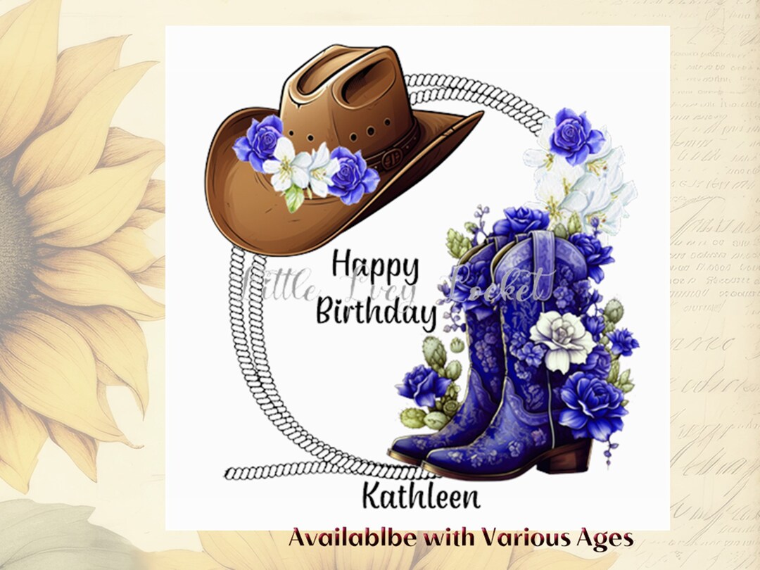 COWGIRL Birthday Card-personalised-age Birthday-blue Boots/hat-18th ...
