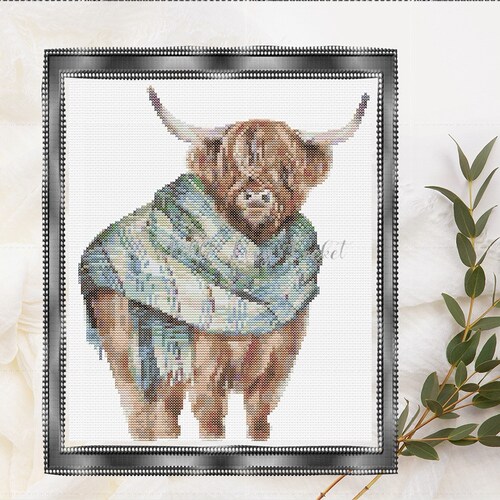 CROSS STITCH Chart-pdf Highland Cow Chart Only black/white - Etsy