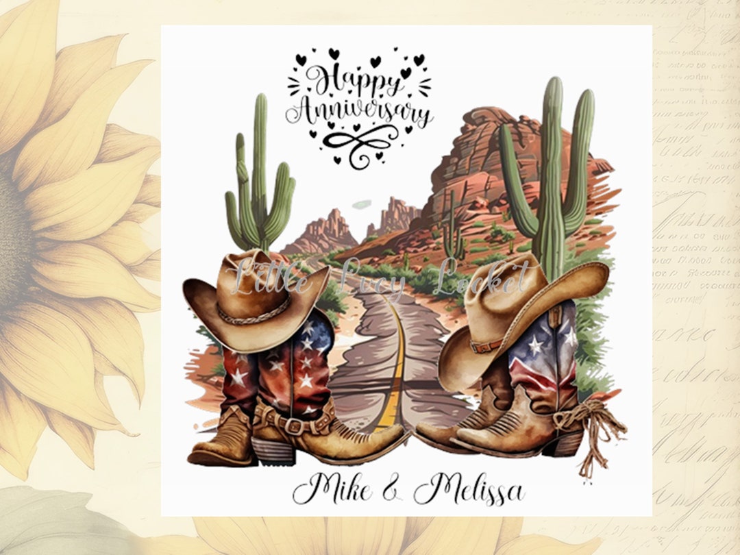 COWBOY Anniversary Card-personalised-stars and Stripes Boots & Hat on ...