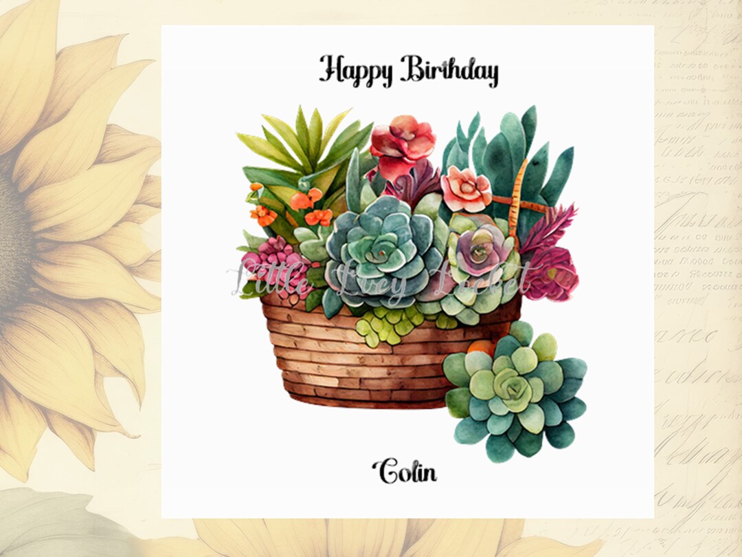 SUCCULENT Plants Birthday Card-personalised-arrangement of Succulents ...
