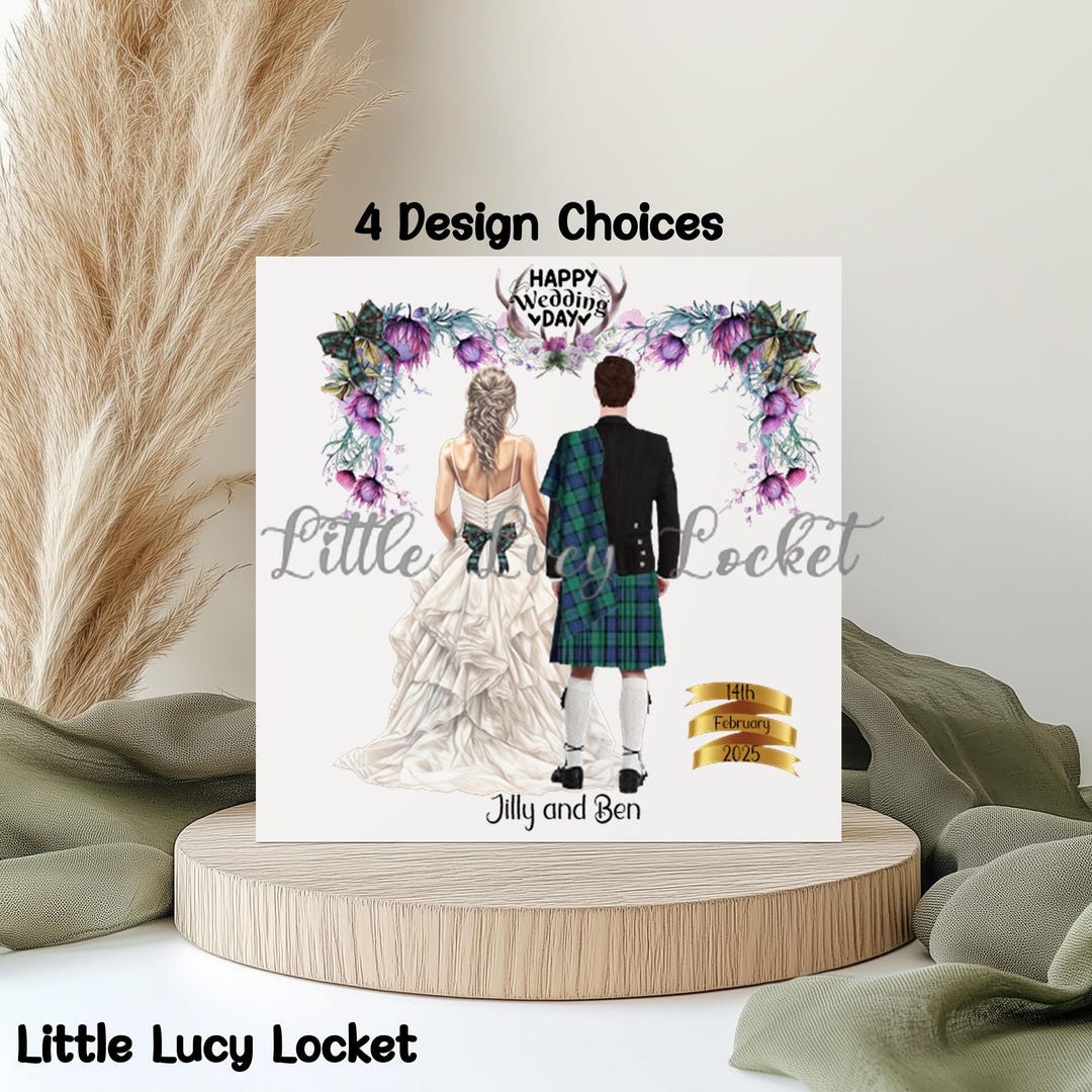SCOTTISH Wedding Card-personalised-bride/groom in KILT-4 Designs ...