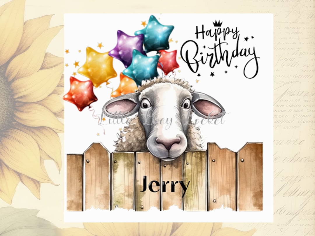 SHEEP Birthday Card-personalised-sheep Peeking Over Gate-watercolour ...