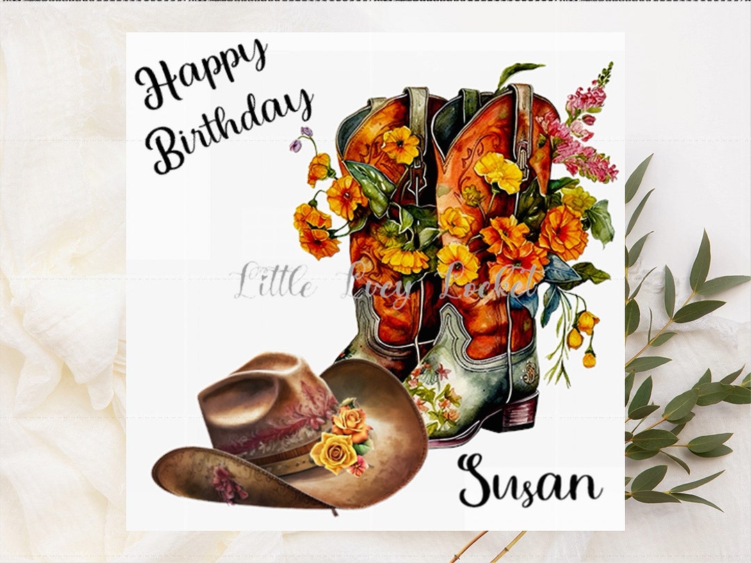 Line Dancing Birthday Card-personalised-cowgirl Hat and Boots-with ...