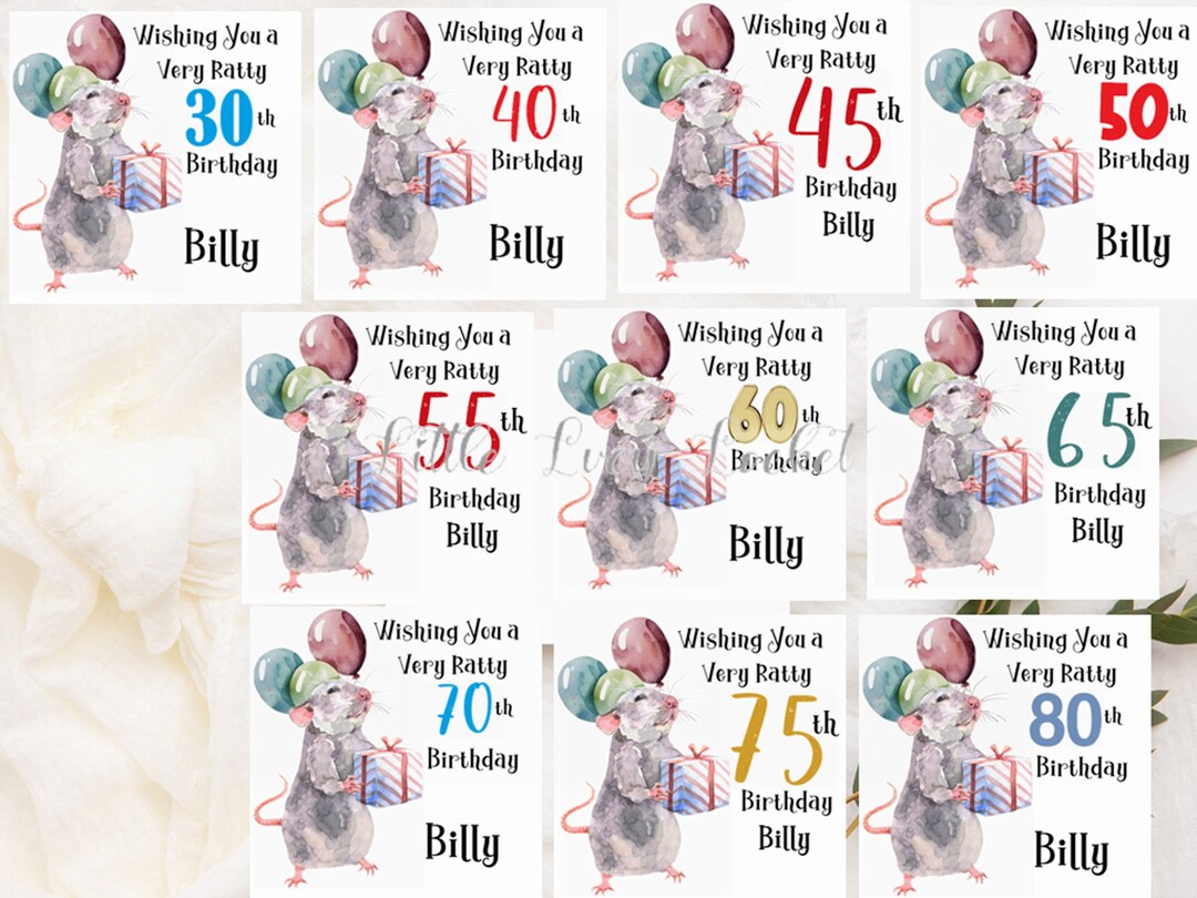 Rat Age Birthday Card-personalised-rat With GIFT Card-10 Ages Available ...