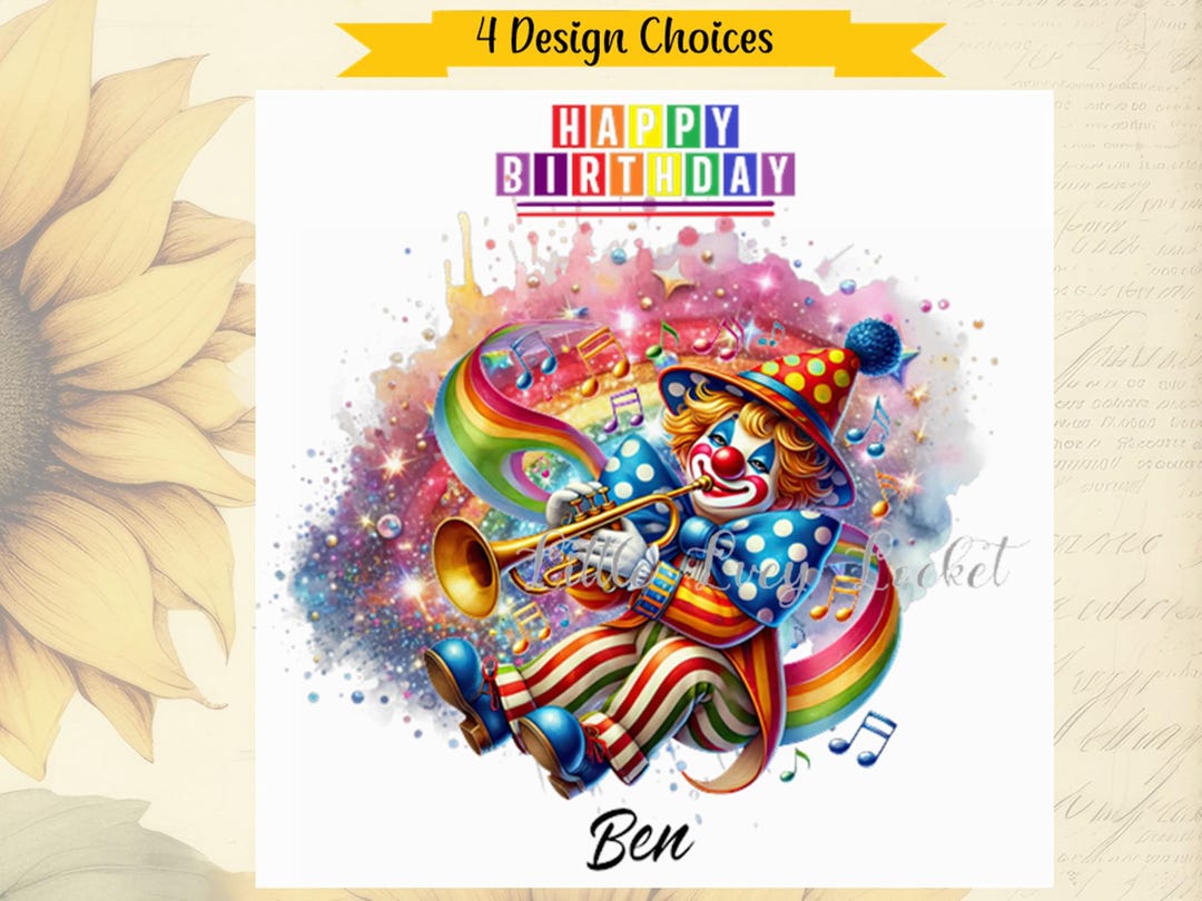 4 Design Choices-clown Birthday Card-personalised-rainbow Clown Boy ...
