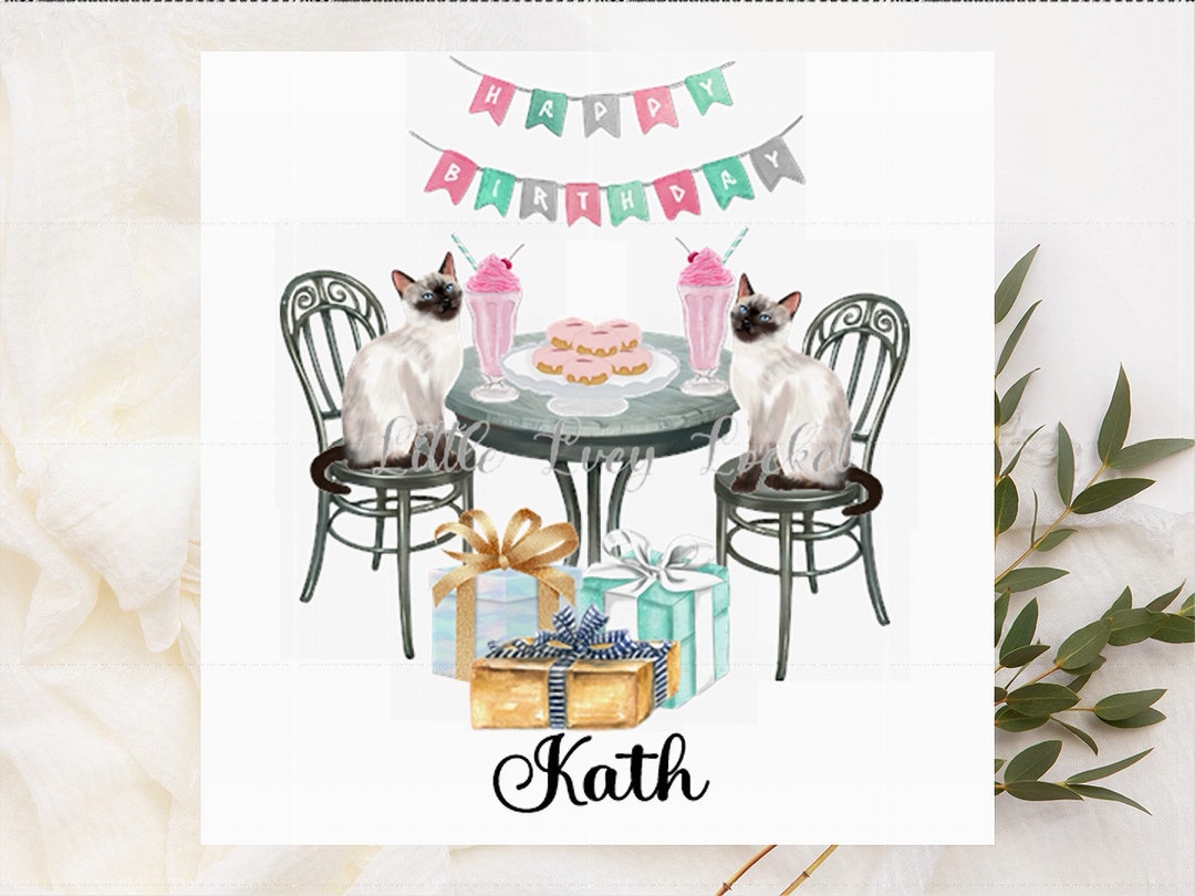 SIAMESE Cat Birthday Card-personalised-pair of Siamese Cats Enjoying ...