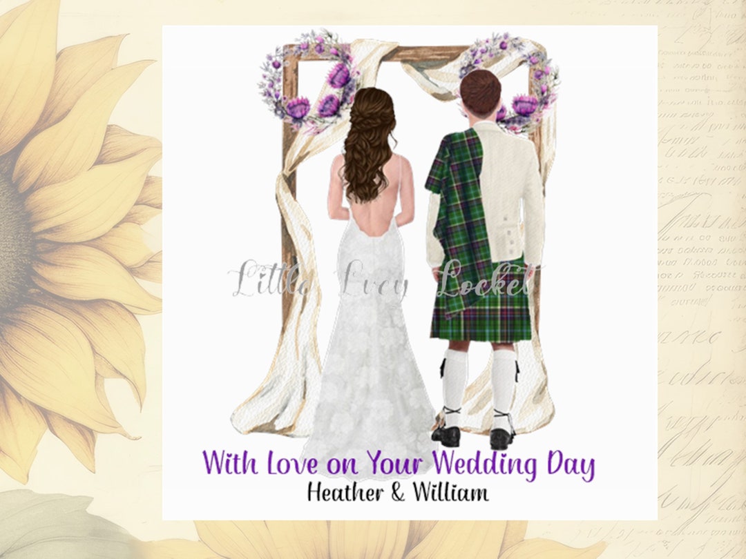 SCOTTISH Wedding Card-personalised-bride/groom in Kilt-highland Wedding ...