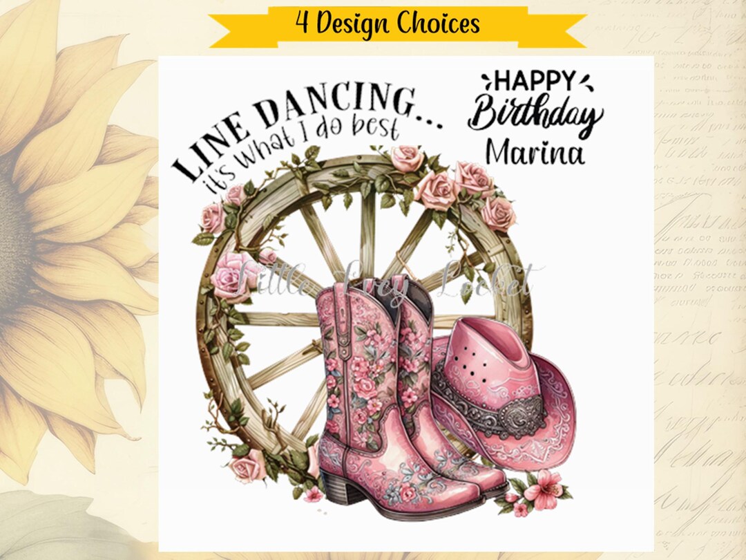 4 Design Choices-line Dancing Birthday Card-personalised-cowgirl Boots ...