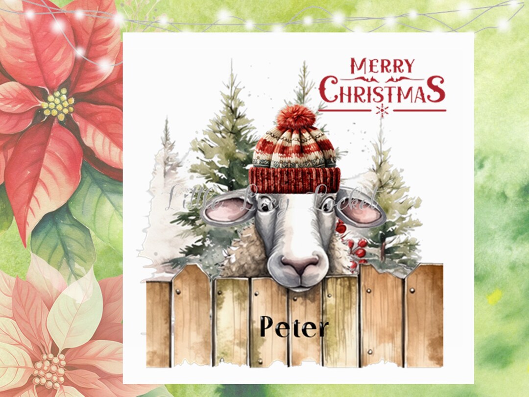 SHEEP Christmas Card-personalised-festive Ewe/ram-peeking Sheep-xmas ...