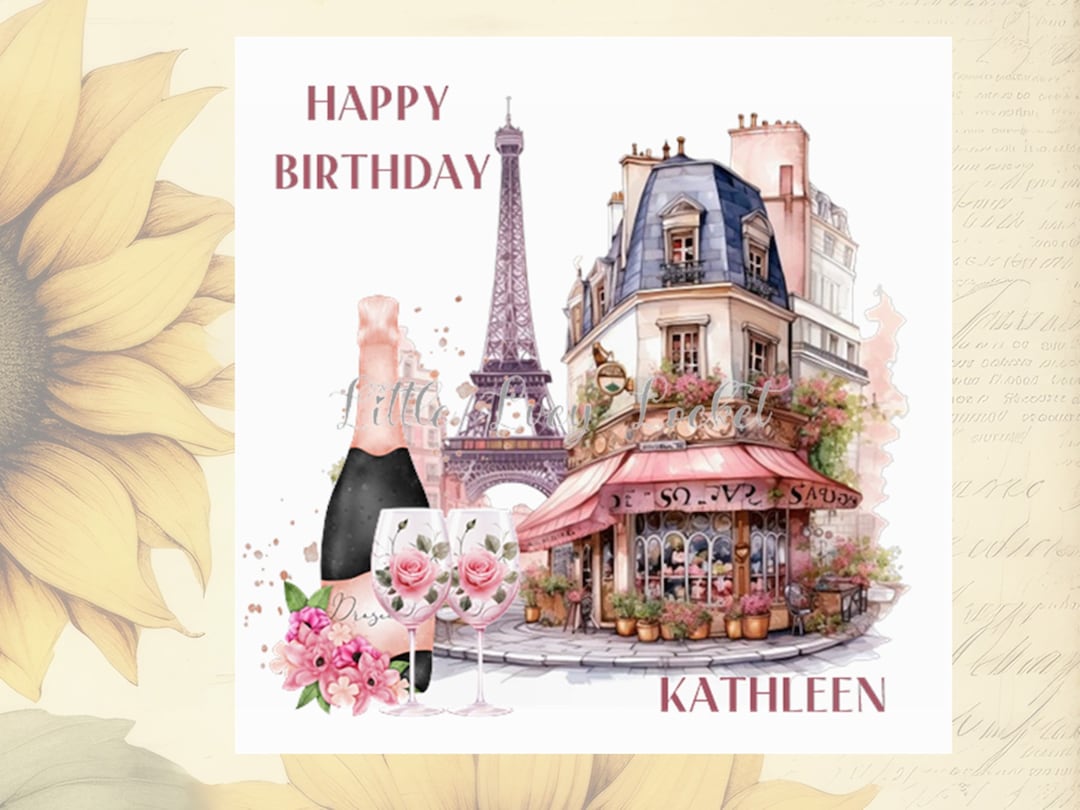 PARIS Theme Birthday Card-personalised-watercolour Paris Backdrop-wine ...