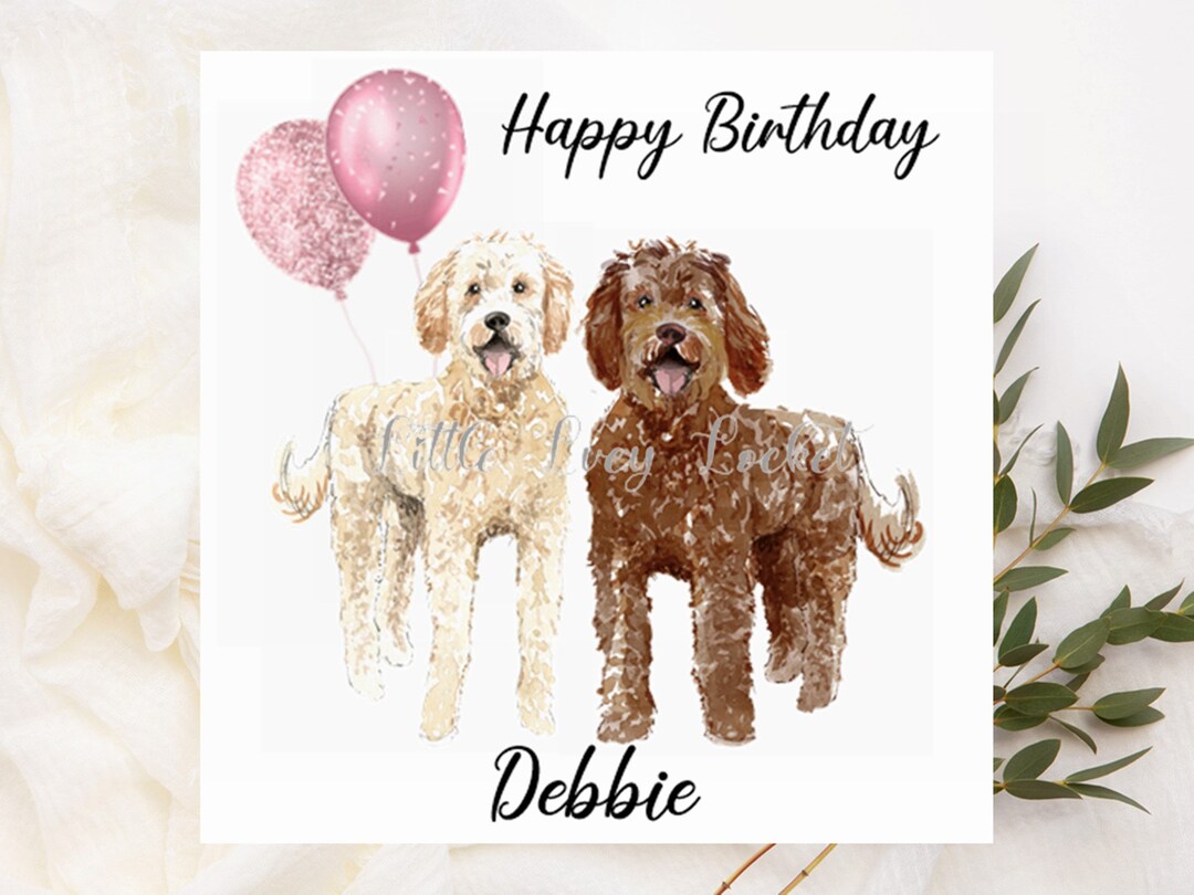 Labradoodle Birthday Card-personalised-pair of LABRADOODLES With PINK ...
