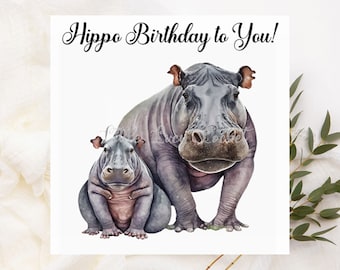 Hippo Birthday Card Hippo Greeting Card Hippo Birthday Hippo Lover Gift ...