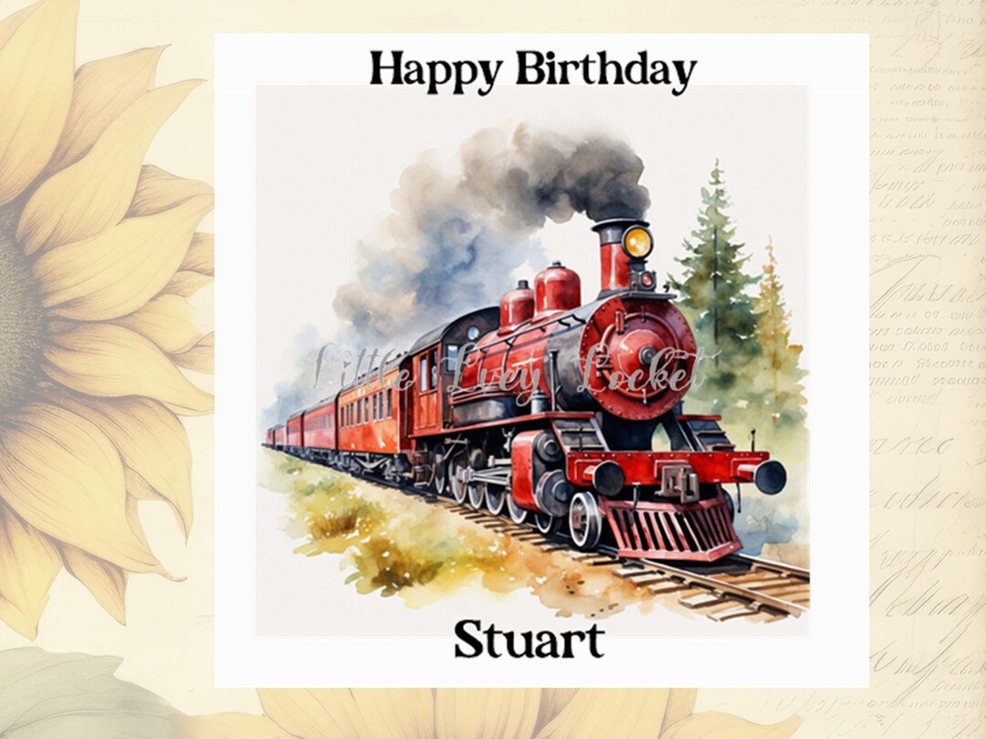 Red Steam TRAIN Birthday Card-personalised-locomotive in Country Scene ...